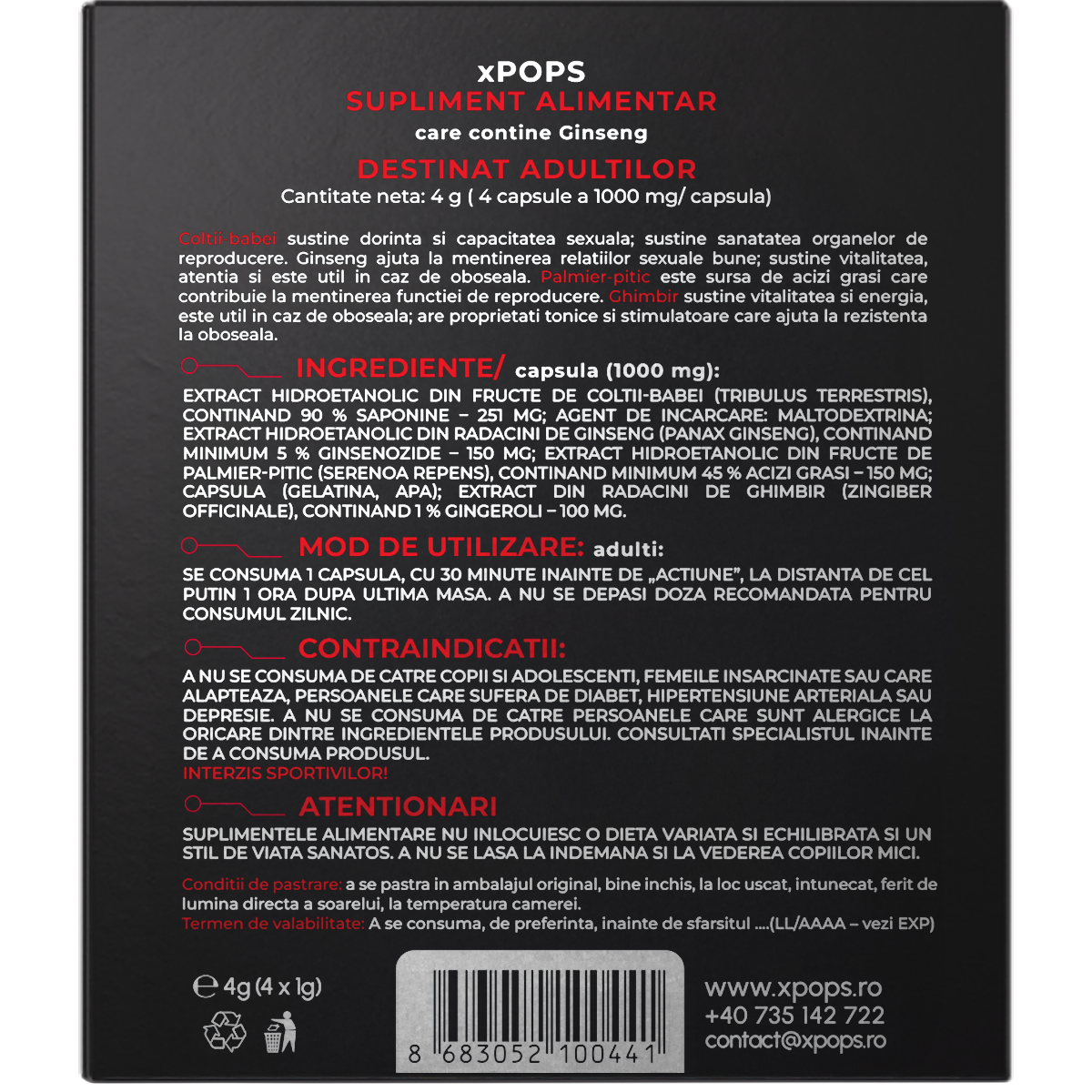 Pastile pentru potenta, 4 capsule, xPops : Bebe Tei