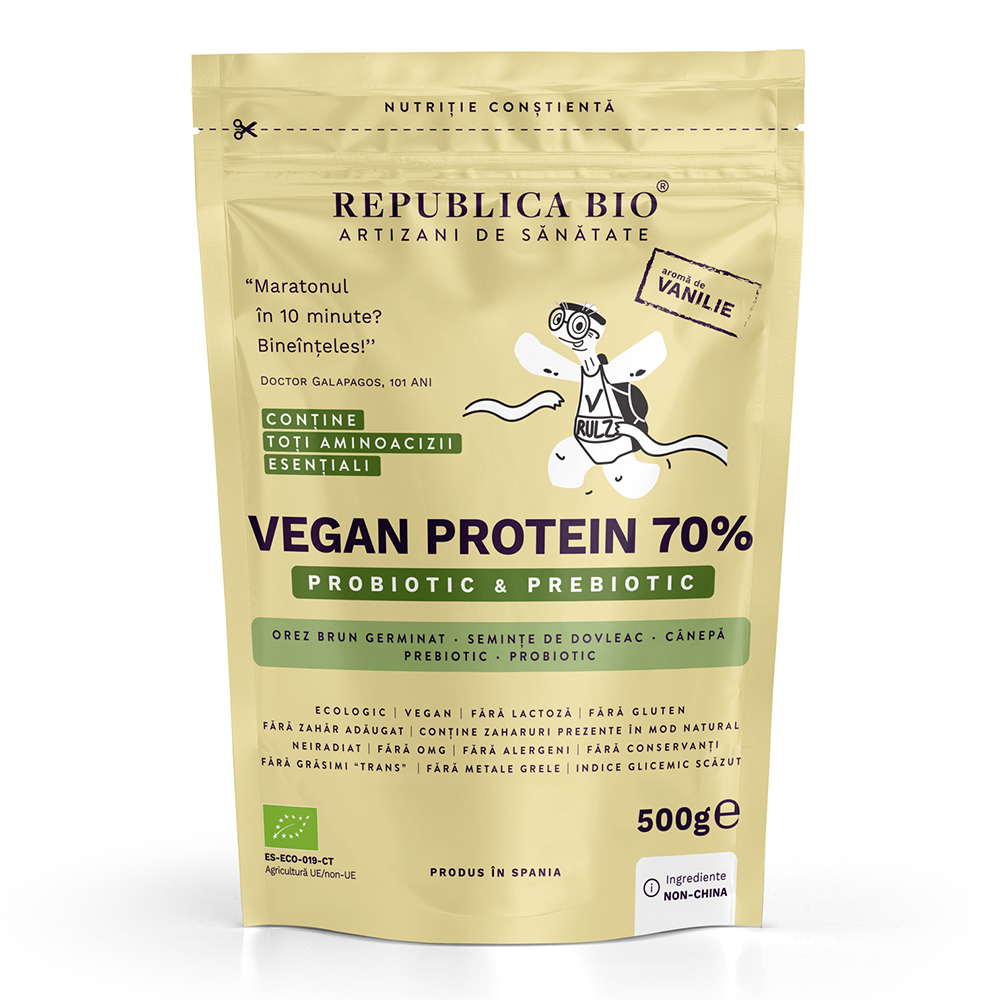 Pudra proteica Bio vegana 70%, cu aroma de vanilie, 500 g, : Bebe Tei
