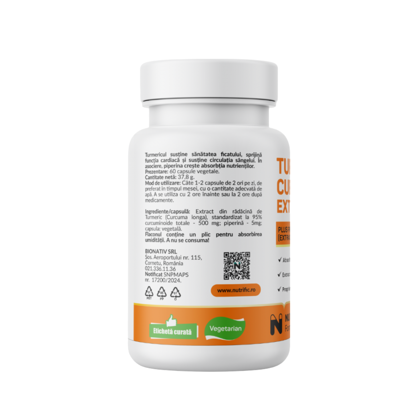 Turmeric Curcumin extract plus Piperina, 500 mg, 60 capsule : Bebe Tei