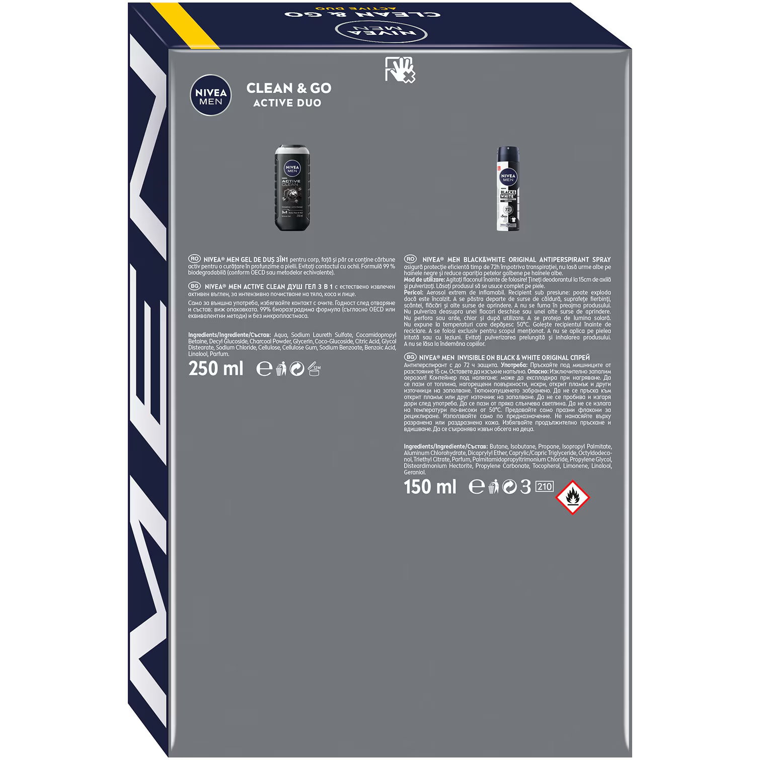 Set gel dus + deodorant spray Clean&Go, 250 + 150 ml, Nivea : Bebe Tei