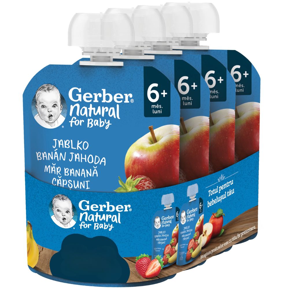 Pachet Piure de mar, banana si capsune, 6 luni+, 4 x 90 g, : Bebe Tei