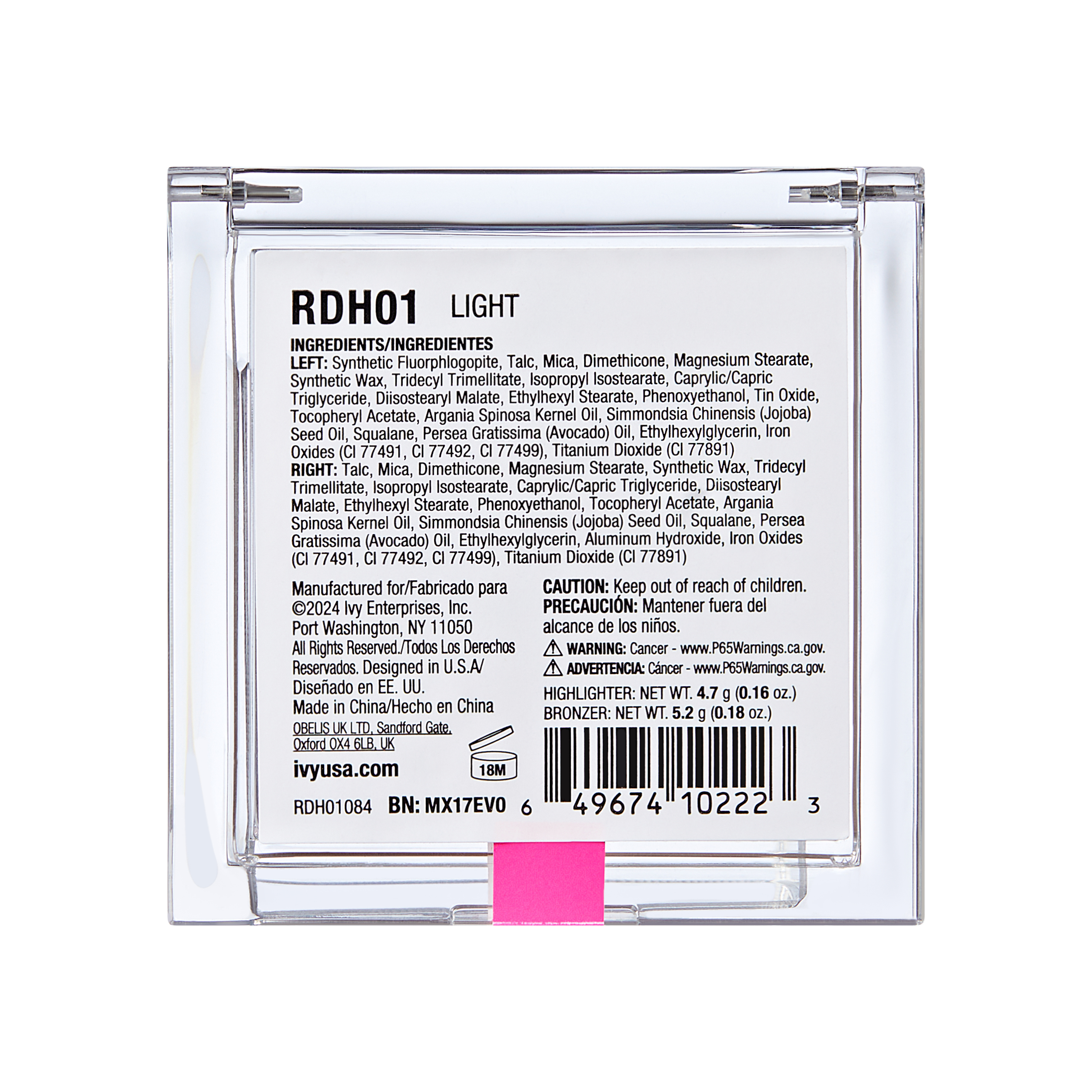 Paleta Duo Iluminator si Bronzer, Light, 9.9 g, Ruby Kisses : Bebe Tei