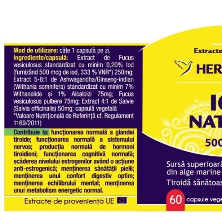 Iod natural, 500mcg, 60capsule, Herbagetica : Bebe Tei