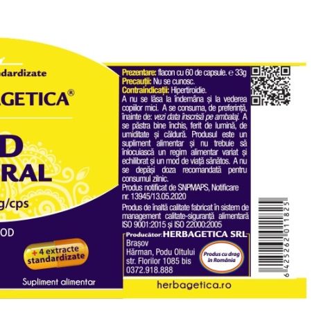 Iod natural, 500mcg, 60capsule, Herbagetica : Bebe Tei