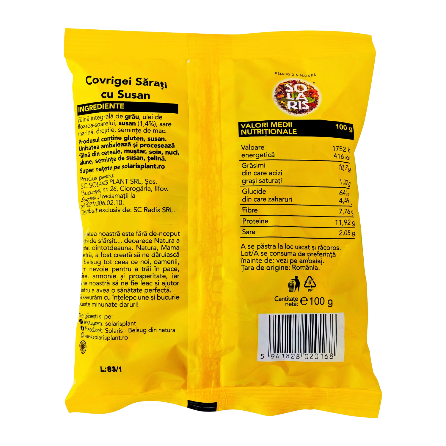 Covrigei sarati cu susan, 100 g, Solaris : Bebe Tei