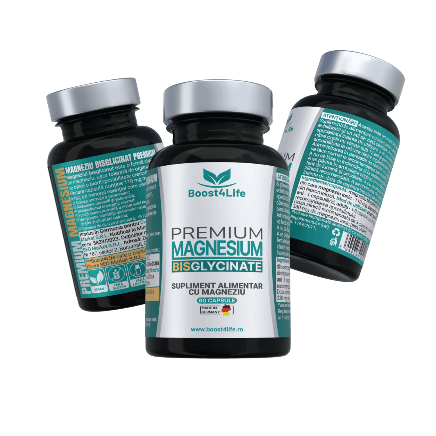 Magneziu Bisglicinat Premium, 60 capsule vegane, Boost4Life : Bebe Tei