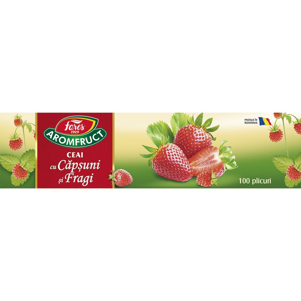 Ceai cu capsune si fragi Aromfruct, 100 plicuri, Fares : Bebe Tei